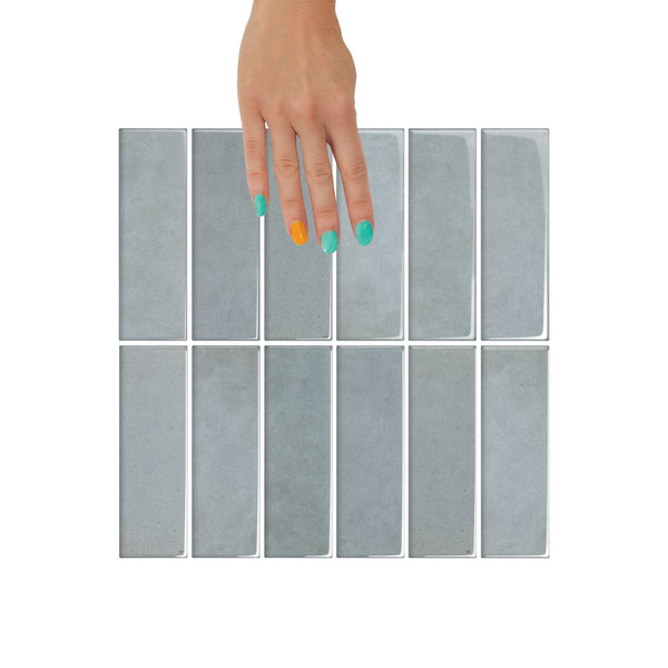 Peel & Stick Stacked Subway Vinyl Wall Tile | Blue with White Grout ...