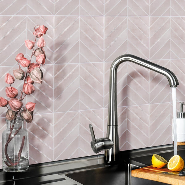 Peel & Stick Chevron Vinyl Wall Tile | Pink with White Grout - Vinyl Home