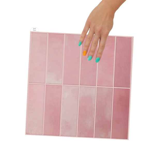Peel & Stick Stacked Subway Vinyl Wall Tile | Pink with Pink Grout ...
