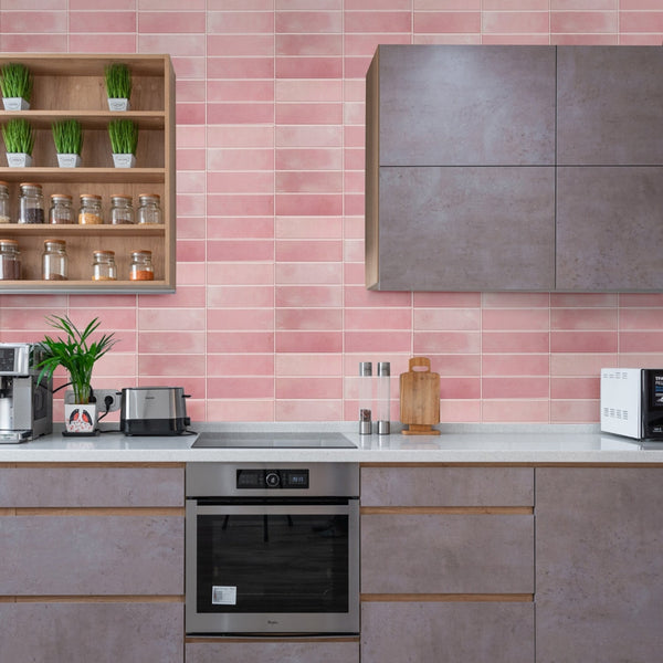 Peel & Stick Stacked Subway Vinyl Wall Tile | Pink with Pink Grout ...