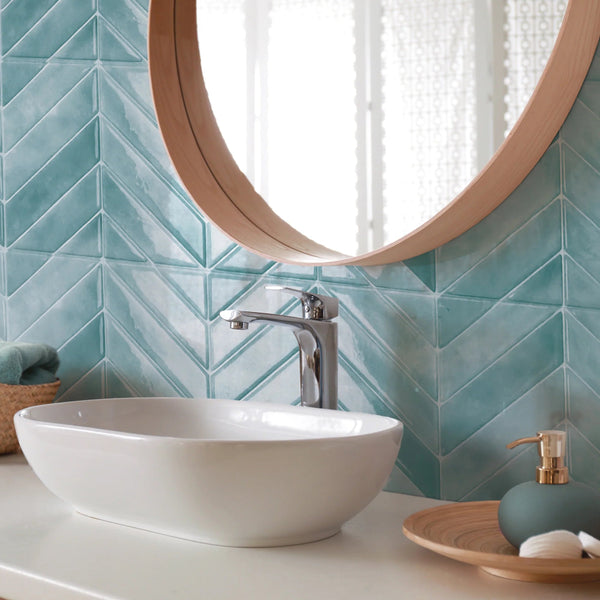 Blue Green Self-Adhesive Wall Tiles | Chevron Taby| Vinyl Home