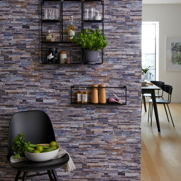 Stacked Stone Vinyl Wallpaper | Grey Natural 67.5cm x 4m | Vinyl Home