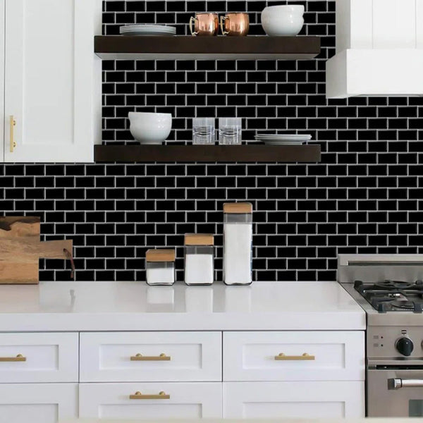 Peel & Stick Subway Classic Vinyl Wall Tile | Black with Grey Grout ...