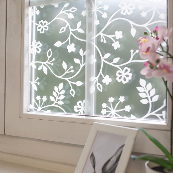 White Flower Vines Static Cling Window Film | Tord White | Vinyl Home